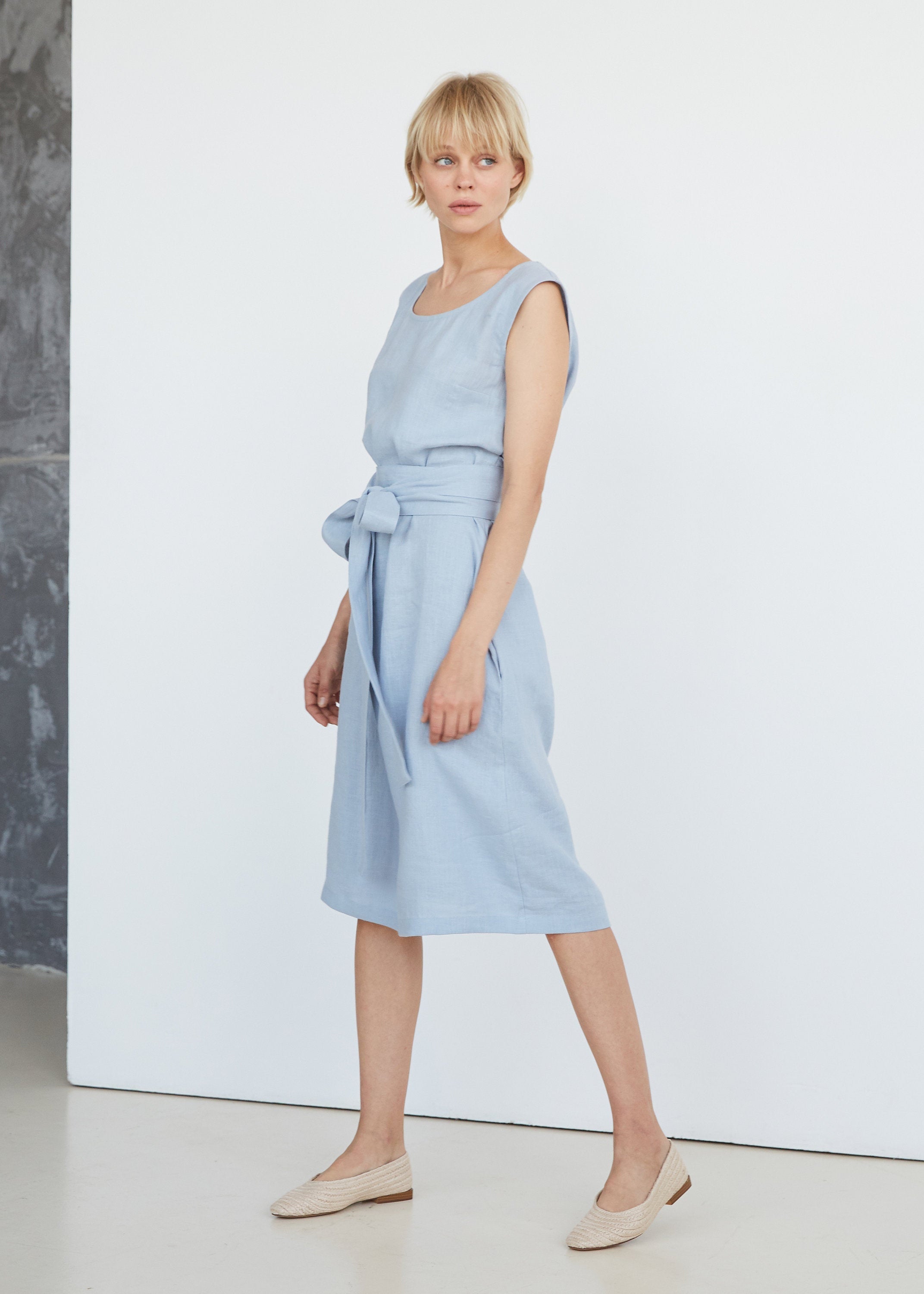 Ice Blue Linen Dress – Sand Snow Linen