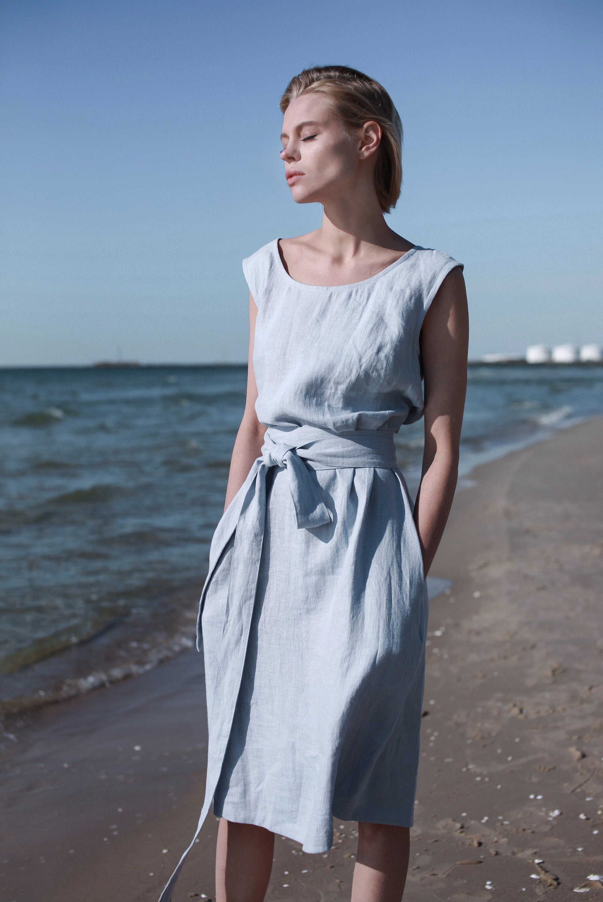 Ice Blue Linen Dress – Sand Snow Linen