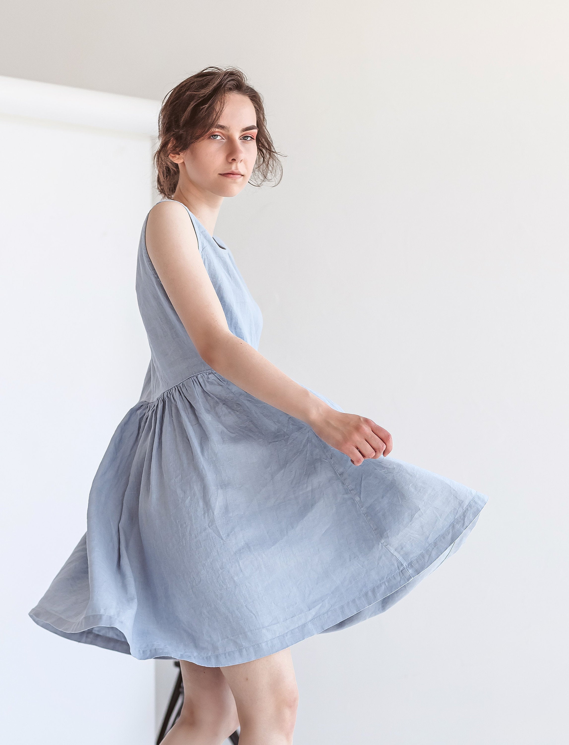 Ice Blue Linen Smock Dress – Sand Snow Linen