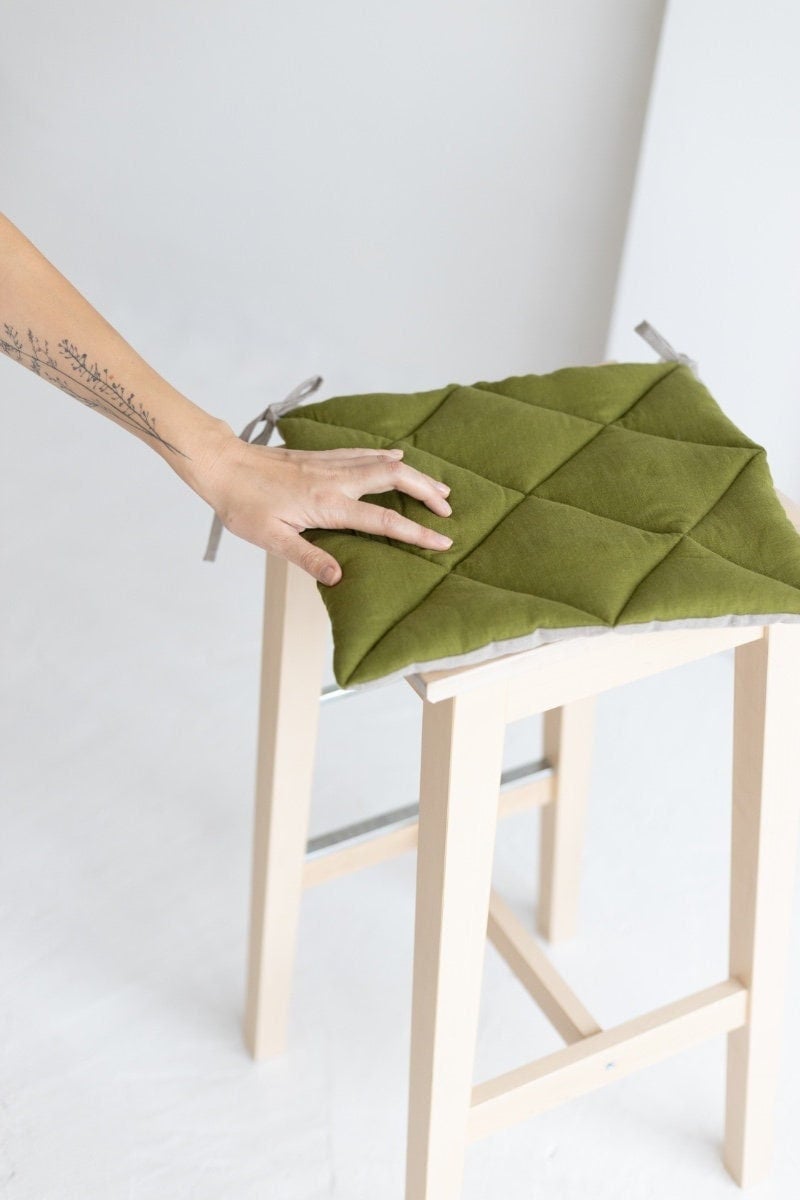 Moss green and Natural Linen Seat Pad – Sand Snow Linen
