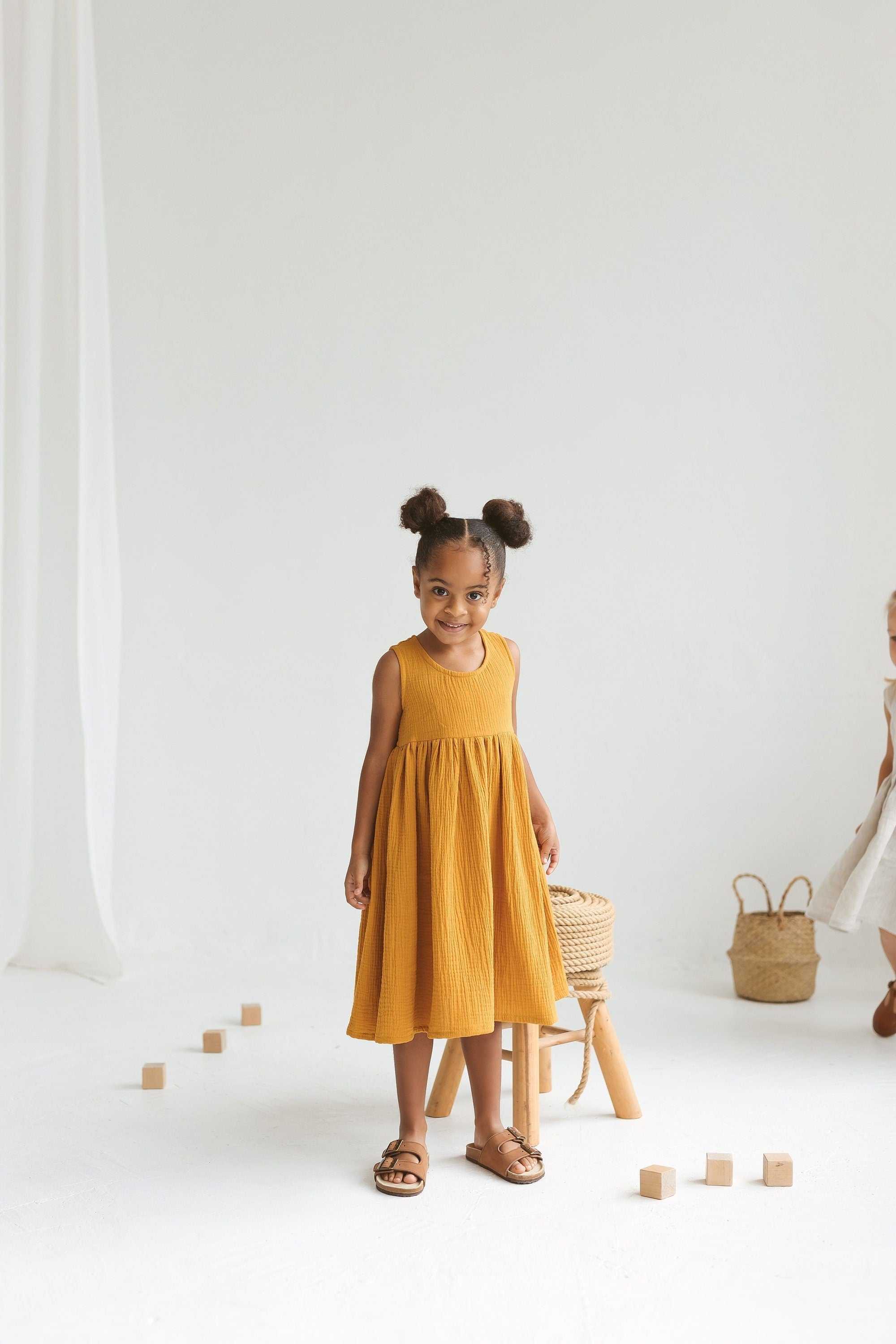 Saffron Girls Muslin Dress – Sand Snow Linen