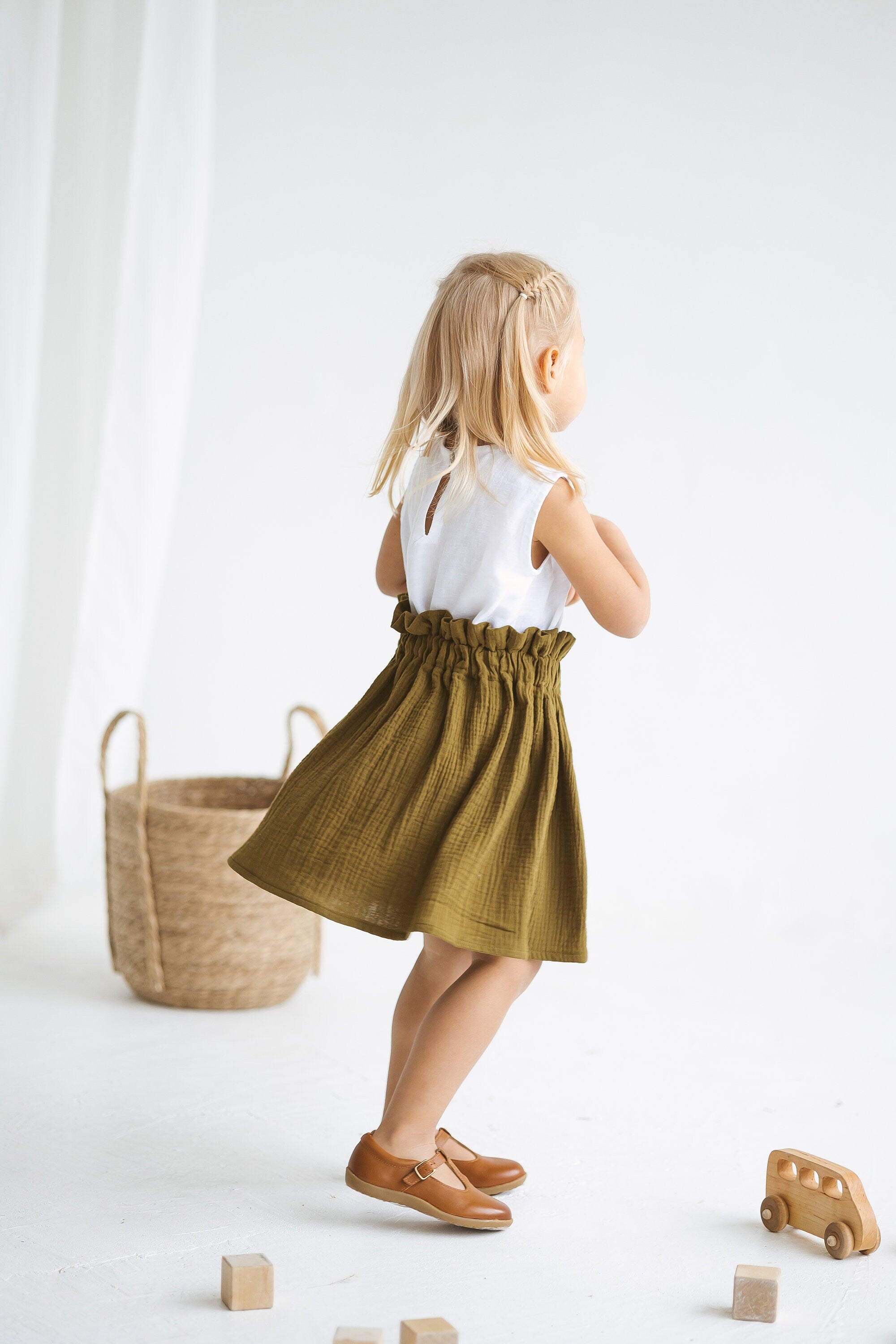 Olive Green Girls Muslin Skirt – Sand Snow Linen