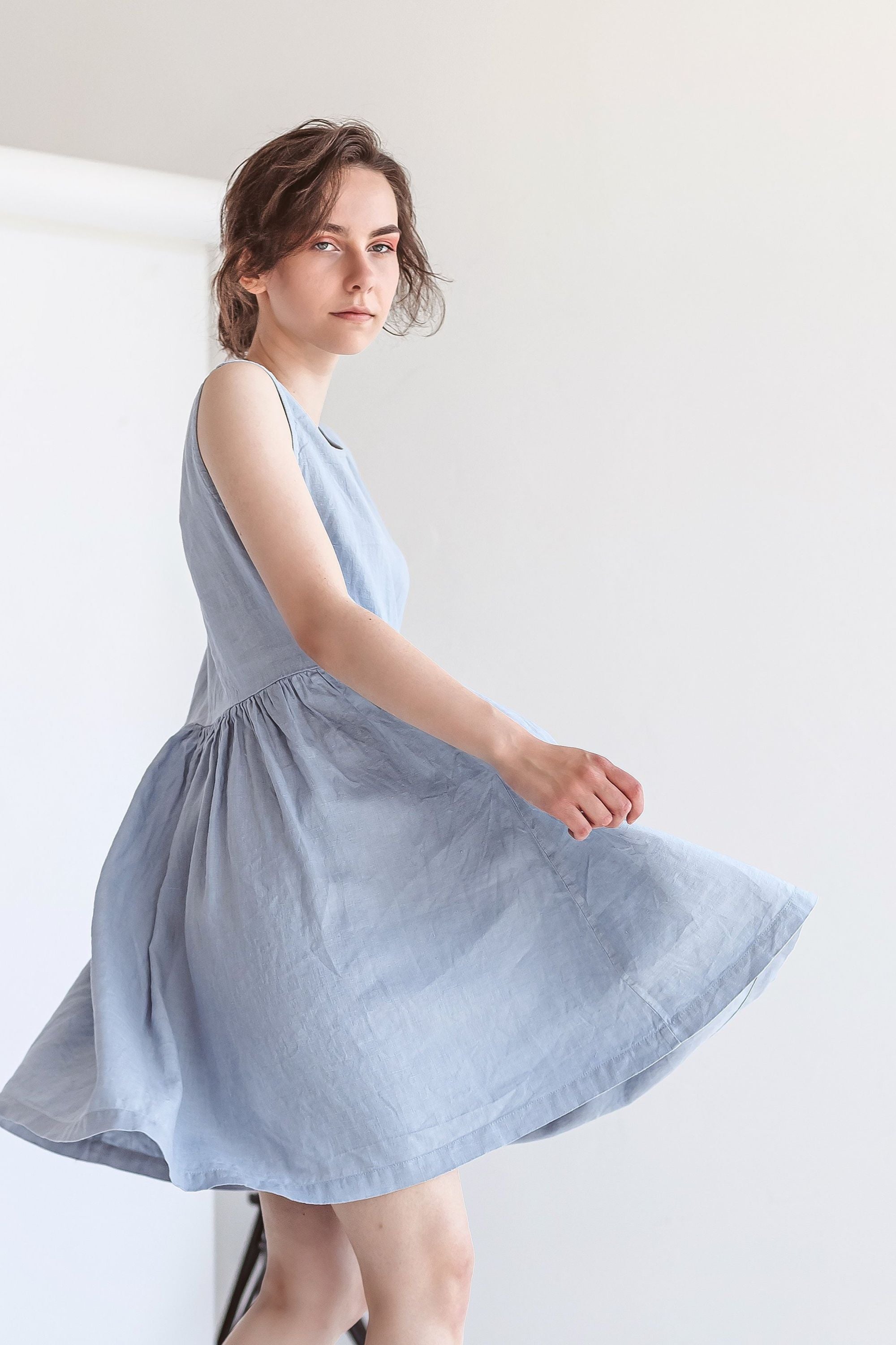 Ice Blue Linen Smock Dress – Sand Snow Linen